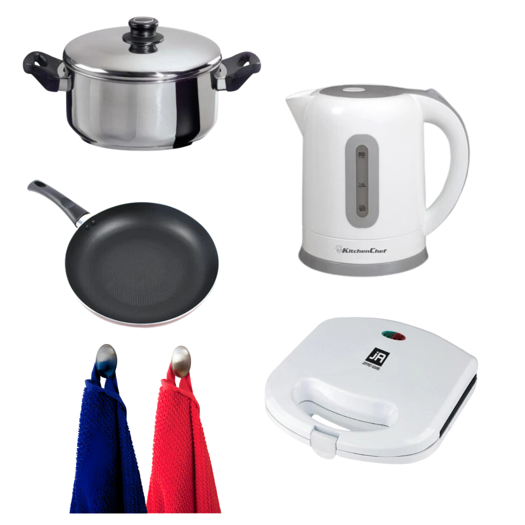 Full Kitchen Set: Pot & Pan, Panini, Kettle, Towels – Pack for Israel